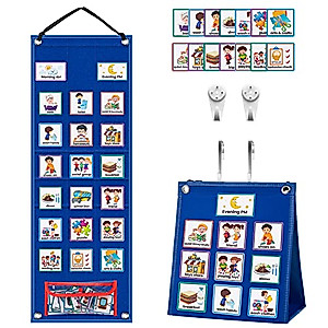 KIKIGOAL Kids Visual Schedule Calendar Chart, 2 in 1 Autism Daily Chore Routine Chart With 70 Cards Autism Learning Materials Kids Visual Behavioral Tool Wall Planner for Home School