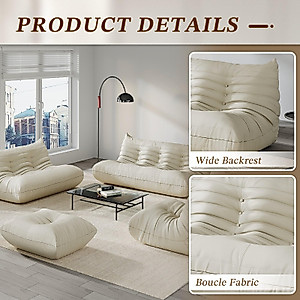 Comfy Lazy Floor Sofa Couch,Soft Armless Chair,Faux Leather Lounge Chair,Corner Relax Sofa Couch for Living Room Bedroom,Salon Office,Adults(White)