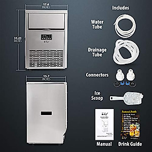 Deco Chef Commercial Ice Maker, 99lb/24 Hours, 33lb Storage Capacity, Stainless Steel, with 2 Year Enhanced Protection Bundle