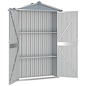 Tidyard Garden Shed with Storage Shelves and Vents Galvanized Steel Outdoor Tool Shed Pool Supplies Organizer Gray for Patio, Backyard, Lawn 42.3 x 18.1 x 72 Inches (W x D x H)