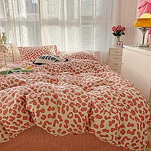 AOJIM Animal Leopard Duvet Cover Cheetah Print Bedding Set 100% Cotton Soft Quilt Cover White and Pink Comforter Cover 1 Queen Size Duvet Cover 2 Pillowcases (no Comforter)