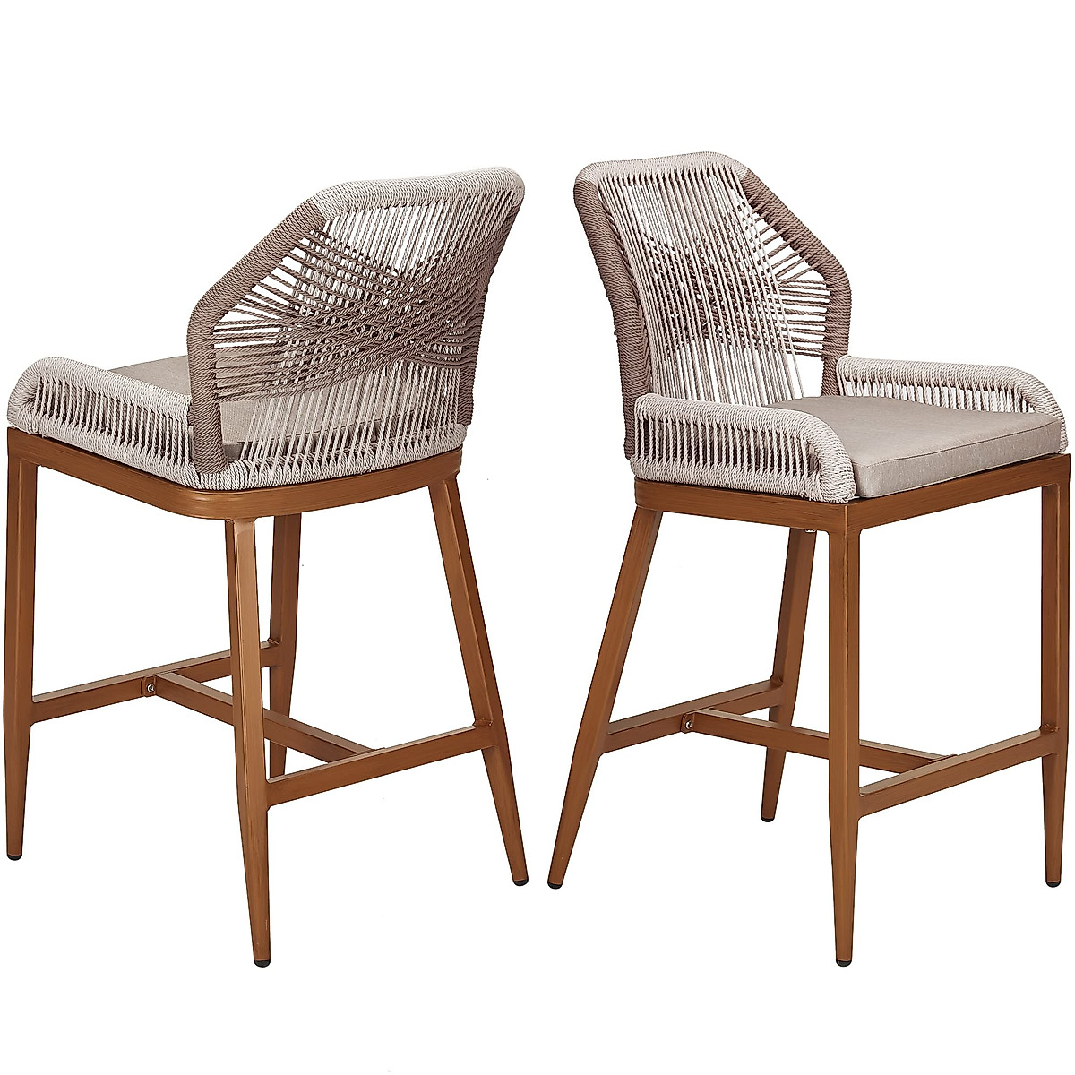 Counter Height Bar Stools Set of 2, 24.8" H Rattan Bar Stools, Home Back Dining Chair, Modern Patio Bar Stools with Backrest and Arm, Comfortable Simple and Beautiful Counter Chair