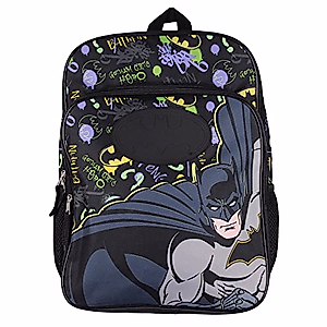 Bioworld DC Comics Batman Backpack Gotham City Superhero Rubber Bat Symbol Kids School Travel Backpack