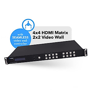 OREI Professional 4K 4X4 HDMI Matrix Video Wall, Seamless Switching HDCP 2.2 UltraHD 4K @ 60Hz 4:4:4 Switcher & IR Control, Audio Extract, RS-232 - Zero Latency 4 Displays 2x2 Video Wall @ 1080P