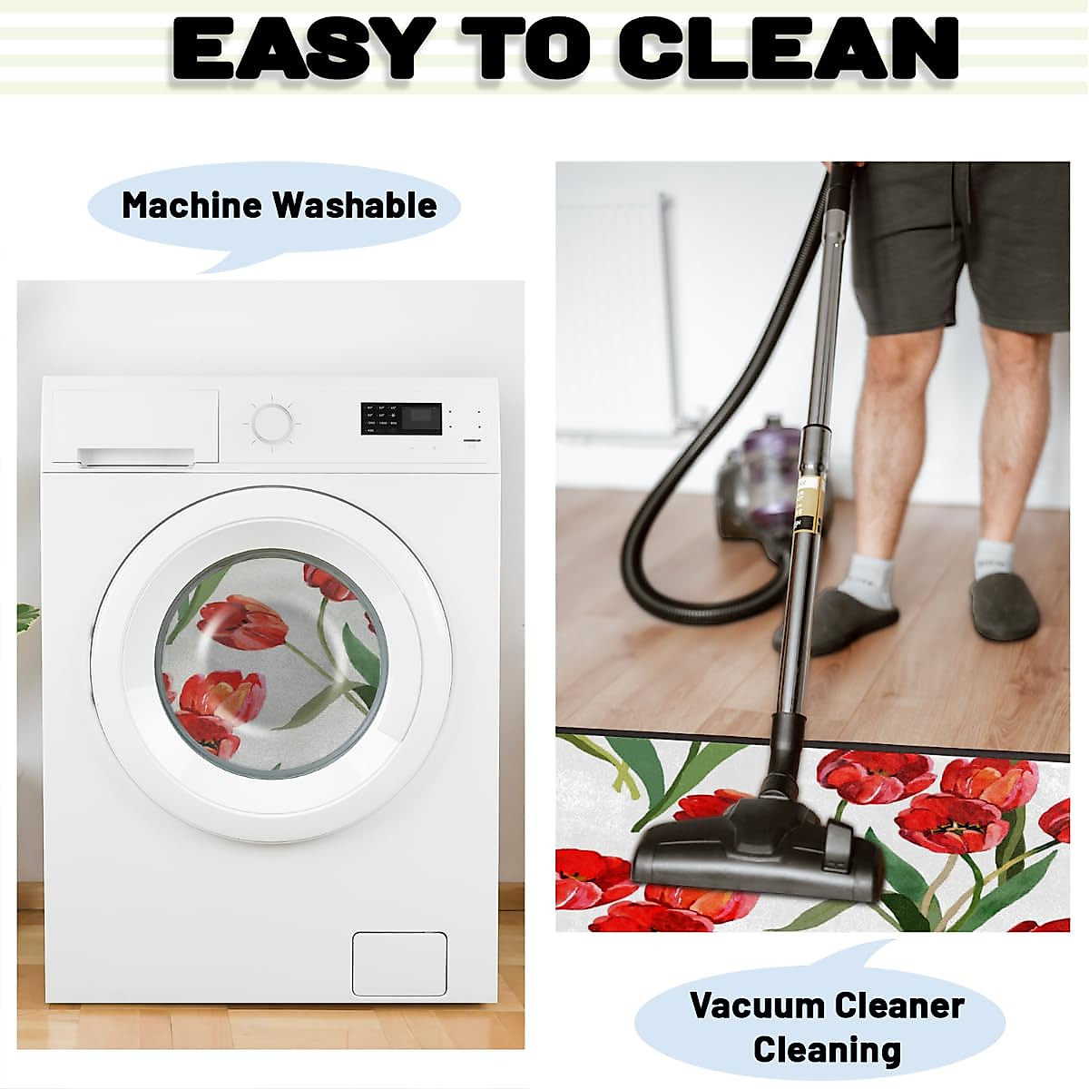 KOBLEN Red Tulip Leaves Kitchen Rugs Non Slip Washable Absorbent Kitchen Mats 20x39 inch Cushioned Anti Fatigue Kitchen Floor Mats for in Front of Sink