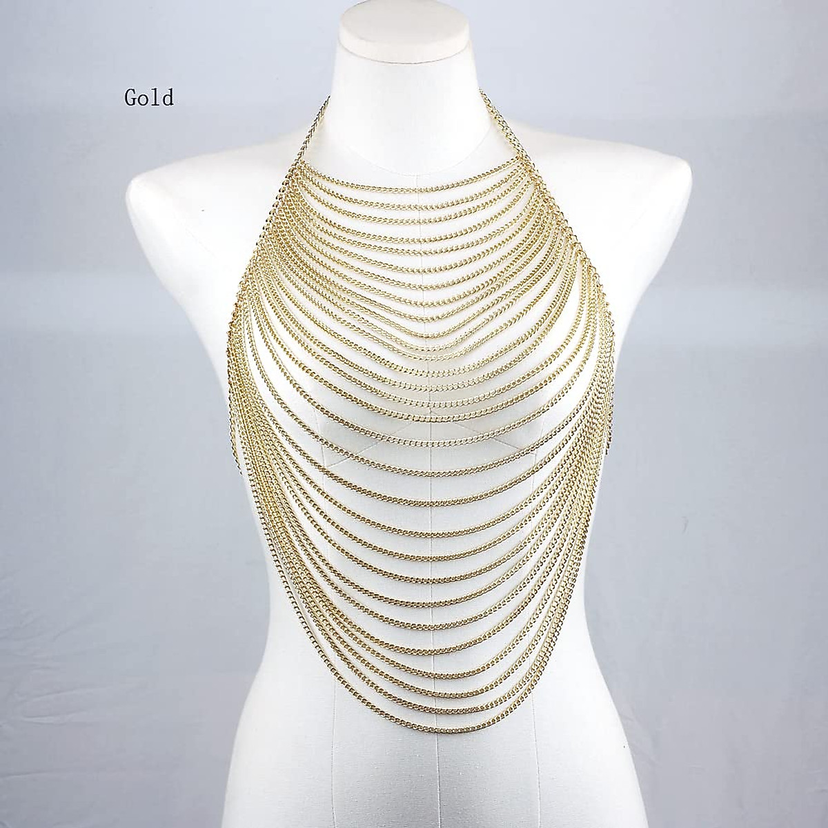 CHRAN Full Body Chain Jewelry for Women Sexy Costume Multilay Silver Metal Chain Harness