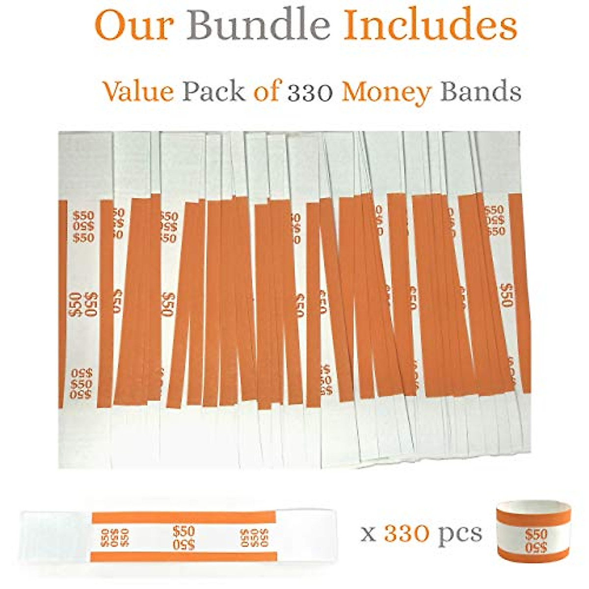 Money Bands Currency Sleeves Straps – Made in USA (Pack of 330 for $50) Self-Adhesive Money Wrappers for Bills Color Coded Wraps Meets ABA Standards, 7.5 x 1.25 inches – Counter Recyclable Kraft Paper
