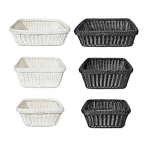 Colorbasket 02348 Rectangular Storage Basket, Dishwasher Safe, Shelf Storage, Hand Woven, Set of 6, White and Black