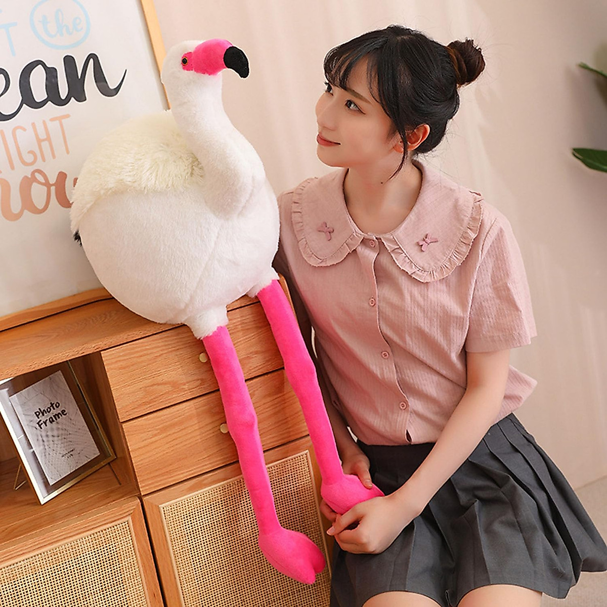 Soft Round Stuffed Flamingo Animal Plushie Fat Flamingo Plush Toys for Home Decor Cuddly Flamingo Pillow Hugging Flamingo Doll Gift for Kids or Lover (White, 19.7 Inch (from Head to feet))