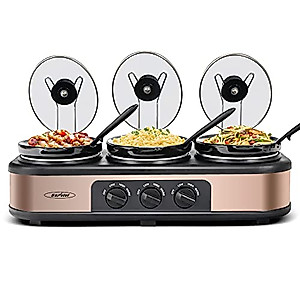 Slow Cooker, Dual and Triple Slow Cooker Buffet Server Multiple Pot Food Warmer, Slow Cooker Buffet Food Warmer Adjustable Temp Lid Rests Stainless Steel
