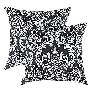 TreeWool Damask Accent Fall Winter 18x18 Set of 2 Decorative Throw Pillow Covers 100% Cotton Home Decor Pillowcases for Sofa Couch (Black)