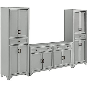 Crosley Furniture Tara 3-Piece Entertainment Set with Sideboard and 2 Storage Cabinets, Distressed Gray