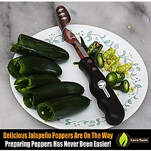Cave Tools Jalapeno Pepper Corer and Deseeder to Peel or Slice Off Bell, Banana, or Chili Pepper Tops/Stems For Roasting Poppers on Grill, Smoker, or Oven - Kitchen and BBQ Accessories