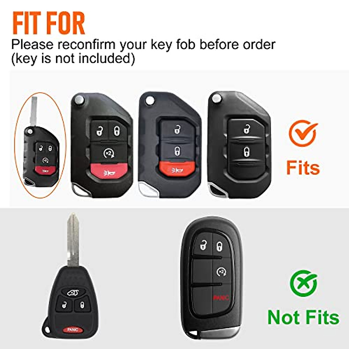 Slohif for Jeep Leather Wrangler JL JLU Rubicon 2018-2021 Gladiator JT Sahara JLU 4 Buttons, Leather Case+D-Ring+Hook(Black)