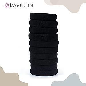 JASVERLIN 100 pcs Seamless Cotton Black Hair Ties, Thick Hair Elastic Bands Soft No Damage Ponytail Holders for Women Girl 1.5 inch (Black)