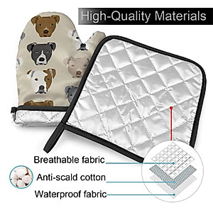 Pitbull Heads Oven Mitts and Pot Holders Set Kitchen Gift Set for Kitchen Cooking Baking, BBQ