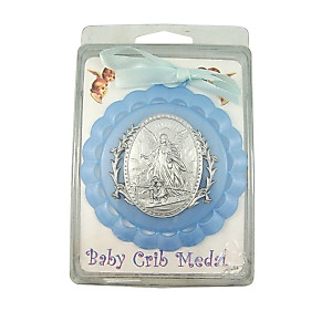 Moulded Acrylic Blue Crib Medal with Guardian Angel for Baby Boy Nursery Decor, 3 1/2 Inch