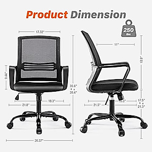 Office Chair - Mid Back Home Office Desk Chairs, Adjustable Height, Breathable Mesh