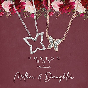 Boston Bay Diamonds 14K Rose Gold Plated & .925 Sterling Silver Diamond Accent Mother & Daughter, Best Friends or Sisters Interlocking Butterfly Necklaces (G-H, I2-I3) - 18" & 14"+2"