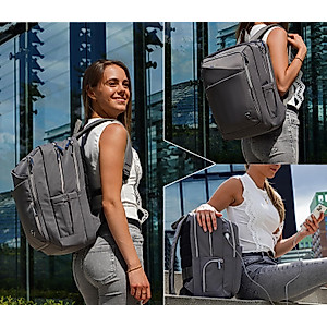 Swissdigital Design Laptop Backpack For Women，College Bookbags With USB Charging Port，Large Capacity Computer Backpacks For Work Business Grey(Katy Rose SD1006F-02)
