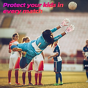 Sportout Kids Goalkeeper Gloves, Soccer Gloves with Double Wrist Protection and Non-Slip Wear Resistant Latex Material to Prevent Injuries (Pink, Size 7 Suitable for 12 to 14 Years Old)