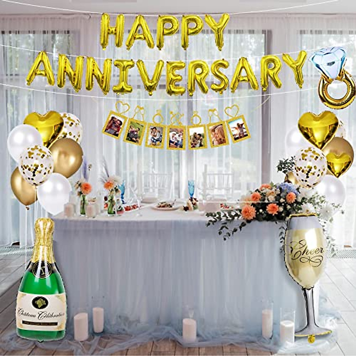Happy Anniversary Decorations Happy Anniversary Banner Happy Anniversary Balloons 1th, 20th, 30th, 40th, 50th, 60th Anniversary Decorations for Party Romantic Wedding Marriage Anniversary Backdrop