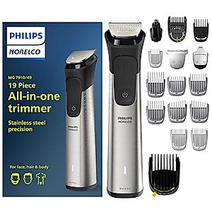 Philips Norelco Multigroom Series 7000, Mens Grooming Kit with Trimmer for Beard, Head, Hair, Body, Groin, and Face - NO Blade Oil Needed, MG7910/49