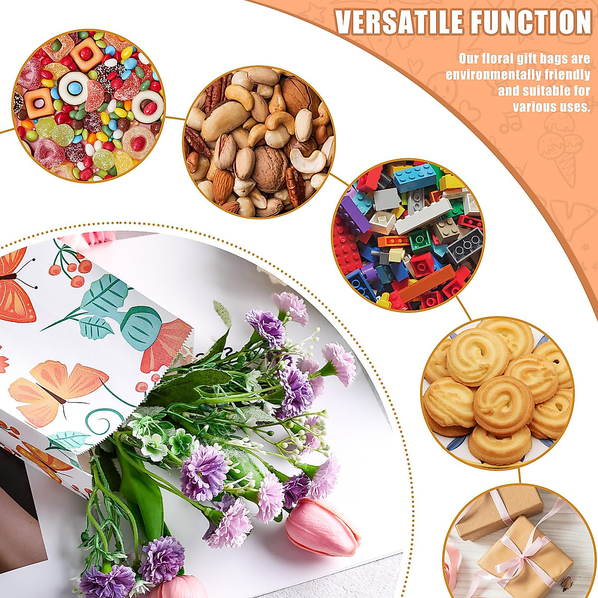 Shindel 24PCS Paper Gift Bags with Stickers, Butterfly Candy Bags Floral Treat Bags Party Favor Goodie Bags for Women Girls Birthday Party Tea Party