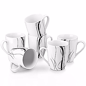 VEWEET Ceramic Coffee Mug Set of 6, 11 OZ Coffee Cups with Big Handle, White Mugs Set Tea Cup Set Latte Cups, Microwave Dishwasher Safe, Series Fiona