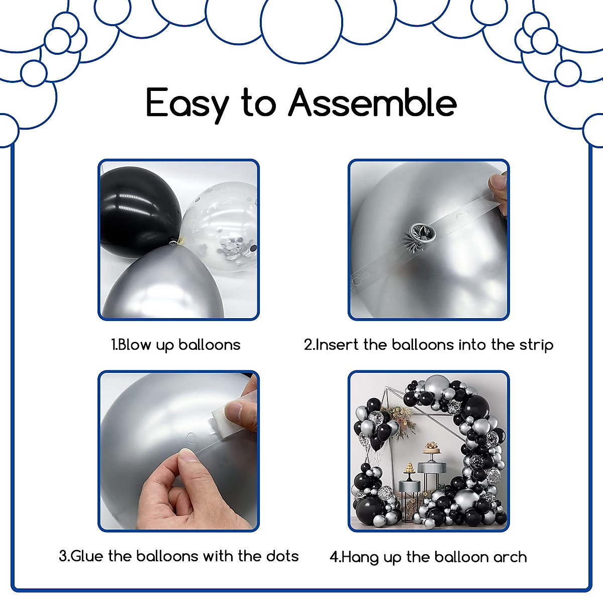 COKAOBE Black and Silver Balloons Garland Kit, 124pcs Black Metallic Silver Confetti Balloon Arch Kit for Wedding Engagements Birthday Graduation Baby Shower Celebrations Anniversary Party Decorations