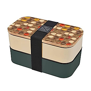 Various Seasonings Print Pattern Premium Bento Lunch Box, 2 Compartments Leakproof Lunch Box With Cutlery For Adults, Microwave & Dishwasher Safe