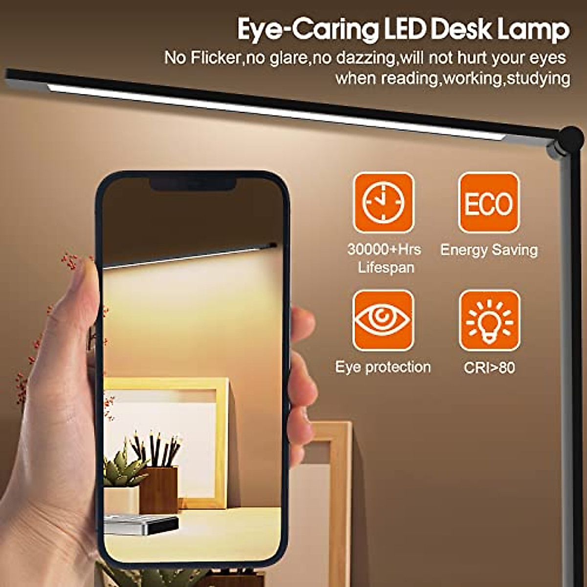 LED Desk Lamp with 10W Fast Wireless Charger, Dimmable Eye Caring Reading Desk Lamps for Office Home, Desk Light with 5 Lighting & 10 Brightness, Touch Control Table Lamp Dorm for Study Gifts BEYONDOP