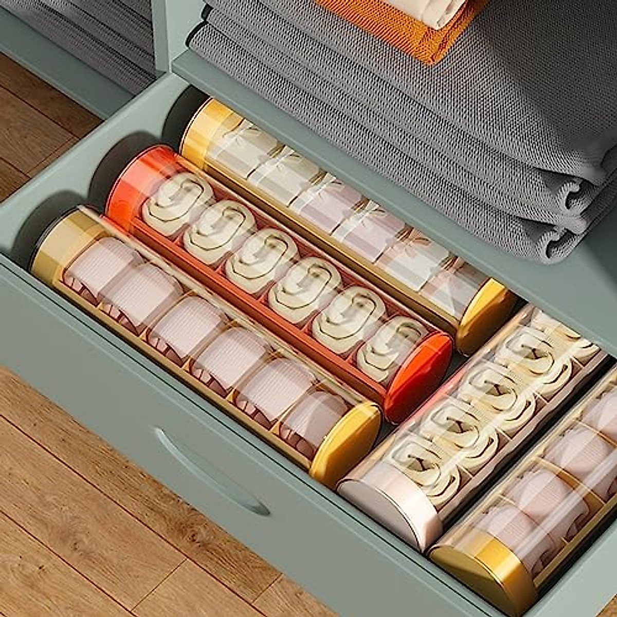 degtnb Underwear Drawer Organizer, Socks Organizer Separate Compartments Dustproof Plastic 6 Cells Underpants Ties Bras Storage Box