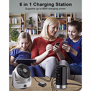 Universal USB & USB C Tower Fast Charging Station 6-Port 60W - Compact, Space-Saving Design with Multiple USB & USB-C Ports for All iPhone Galaxy Note Pixel iPad Multiple Devices