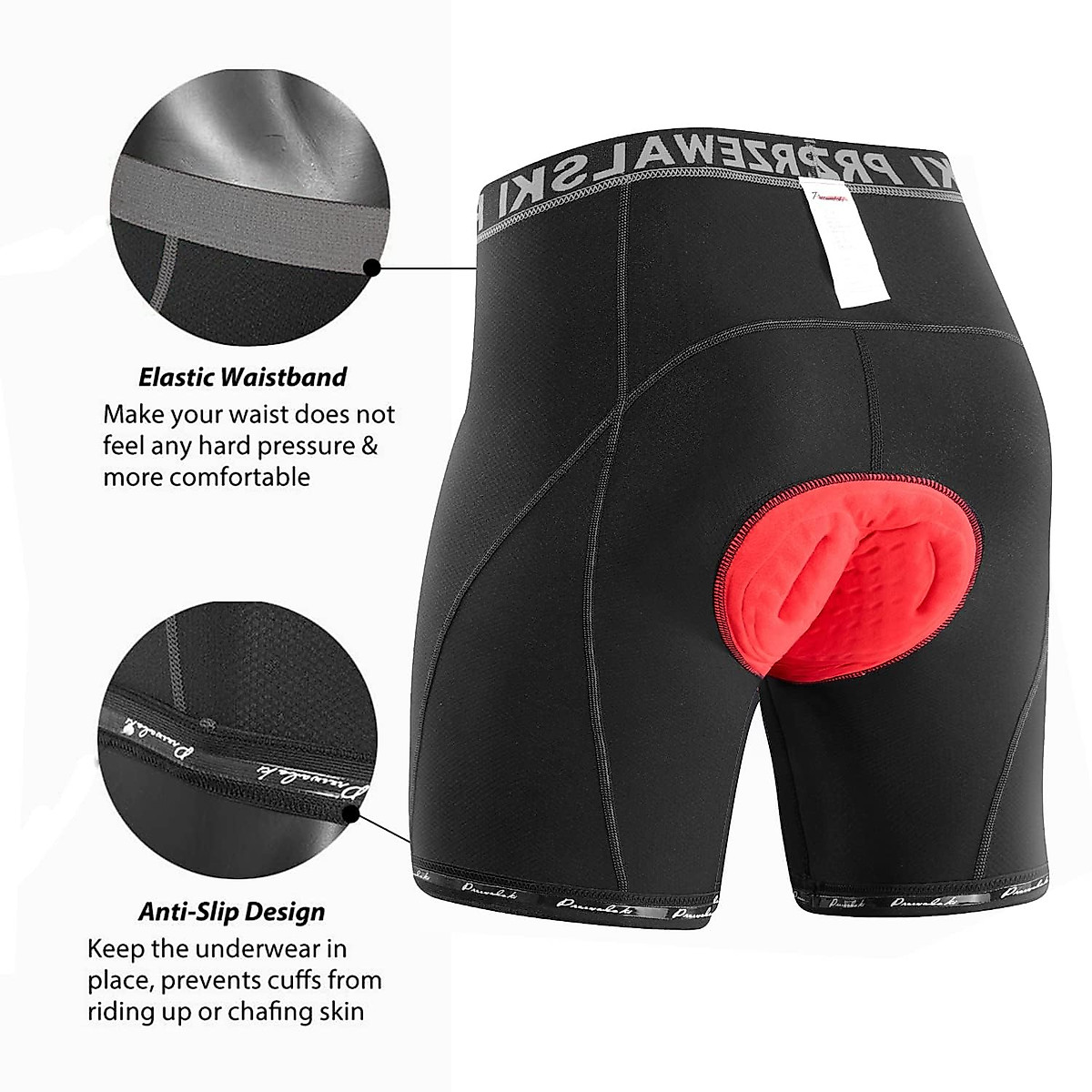 Przewalski Mens Cycling Underwear Shorts 4D Padded Bike Undershorts Bicycle MTB Liner Shorts with Silicone Leg Grippers Grey