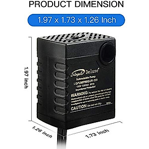 Simple Deluxe 80 GPH Submersible Pump with Adjustable Intake & 6' Waterproof Cord for Hydroponics, Aquaponics, Fountains, Ponds, Statuary, Aquariums & more, Black