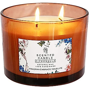 JHENG Large Citronella Candles Outdoor Indoor Candle Made with Natural Soy | 3 Wick Scented Candles Long Lasting 40 Hour Burn | 13.5 Ounces Highly Scented Aromatherapy Candles for Home