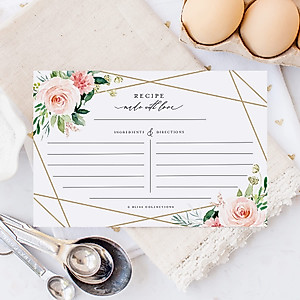 Bliss Collections Recipe Cards, Pack of 50 Double-Sided Geo Floral 4 x 6 Cards for Family Recipes, Wedding Showers, Bridal Showers, Baby Showers, Housewarming Gifts, Celebrations, Made in the USA