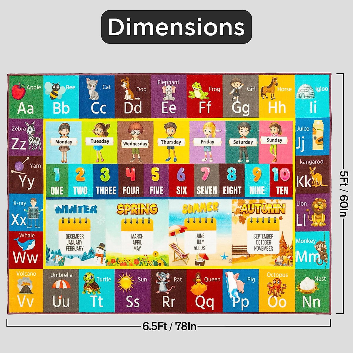 MOMOTOYS Alphabet Rug, 78" x 60" Educational & Imaginative Play Mat for Toddlers 2-4 Years, Soft Non-Slip Nursery Rugs & Playroom Floor Mat, Perfect for Classroom Decor