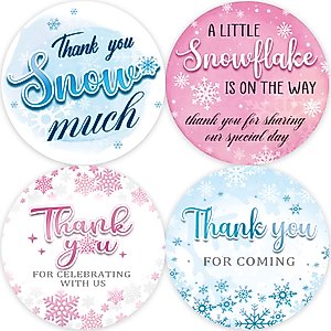 80 Little Snowflake Thank You stickers, Frozen Party Thank You Snow Much Stickers, Winter Wonderland Baby Shower Party Favor Labels