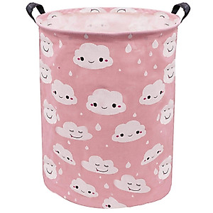 Extra Large Toy Bin Pink Cloud Canvas Fabric Toys Storage Basket, ZUEXT Girls Laundry Hamper, Waterproof Gift Basket with Handles for Baby Nursery College Dorms Kids Bedroom Bathroom