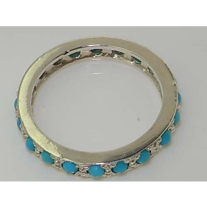 LetsBuyGold 925 Sterling Silver Real Genuine Turquoise Womens Eternity Ring - Size 7