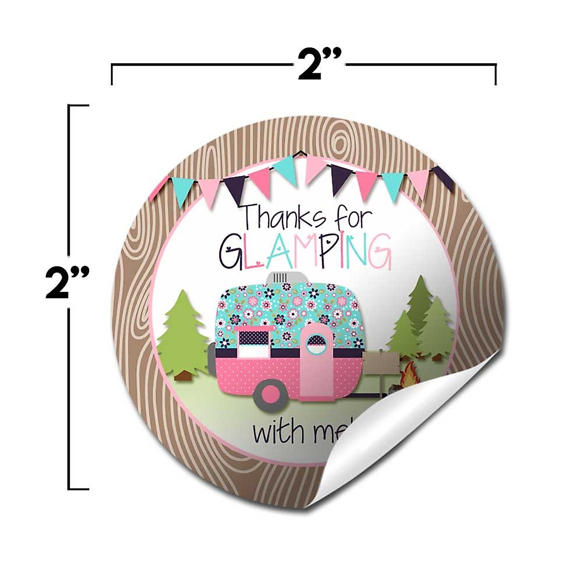 Glamping, Glamorous Camping Girl Birthday Party Thank You Sticker Labels, 40 2" Party Circle Stickers by AmandaCreation, Great for Party Favors, Envelope Seals & Goodie Bags