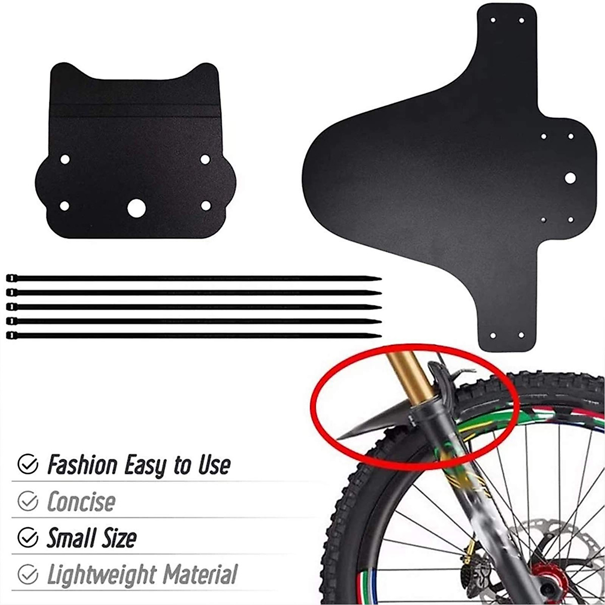 GLAITC Bike Fenders Set, 4 Pieces MTB Mud Guard Front and Rear Compatible + 8 Pieces Ties Mountain Bike Mudguards Bicycle Mudguard Fender Set Fits Wheel Sizes of 26", 27.5", 29"