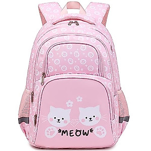 abshoo Cute Cat School Backpack For Girls Elementary Kindergarten Kids School Bag (Cat Pink A)