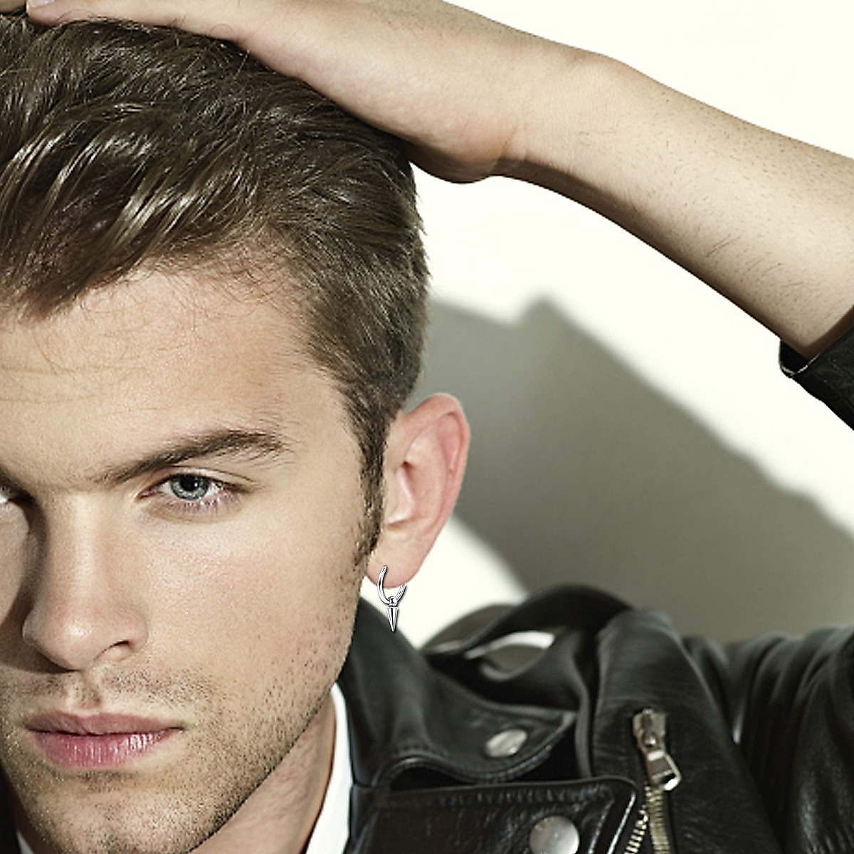 Magitaco 10 Pieces Hoop Dangle Earrings for Men Women Clip On Earrings Non Piercing Stainless Steel Dangle Hinged Hoop Earrings Long Chain Pendant Earrings Silver Kpop Earrings