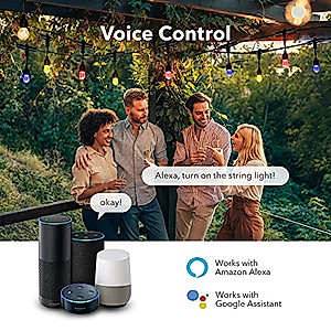 HBN Color Changing String Lights 36ft Smart LED String Lights Outdoor RGBW Patio String Lights Waterproof IP65, 2.4 GHz Wi-Fi&Bluetooth App Control 18 Acrylic Bulbs Work with Alexa Google