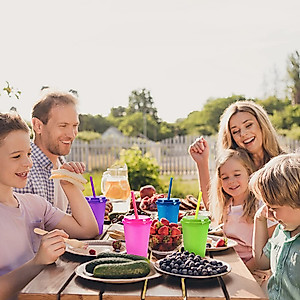 Tumblers Kids Cups with Straws & Lids: 12 Pack 12 oz Colored Reusable Plastic Drinking Cups - Cute Toddlers Cups for Cold Iced Drink - Bulk Children Travel Tumblers