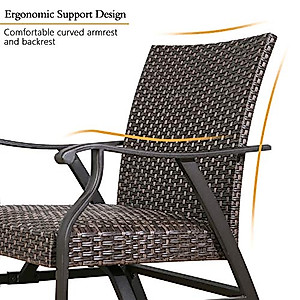 Ulax Furniture Outdoor Wicker Club Chairs Patio Wicker Padded Rocking Motion Conversation Arm Chair for Poolside, Garden, Porch, Set of 2