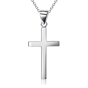LUHE Small Cross Necklace Sterling Silver White Gold Plated Father Daughter Necklace for Men Women